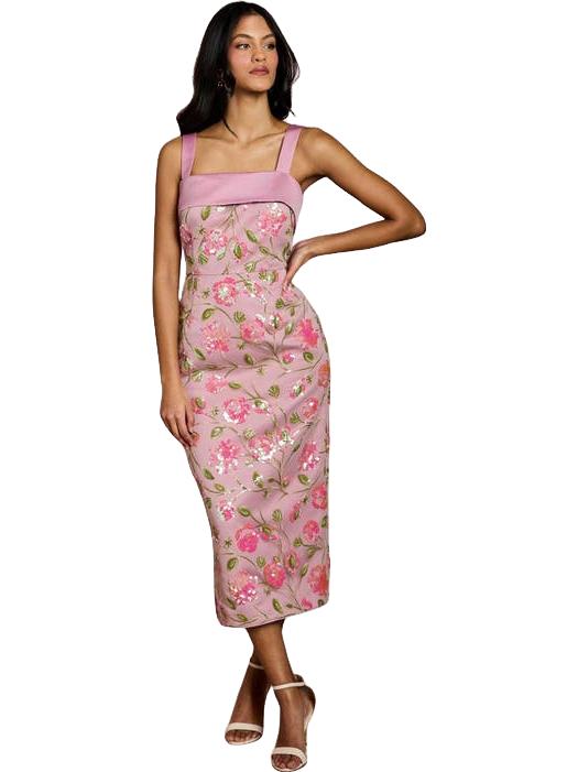 COAST Coast Petite Sequin Floral Square Neck Pencil Dress